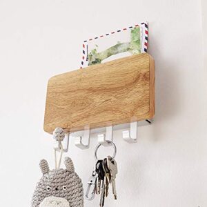 KAIYING Key Holder, Mail, Letter and Key Organizer Wall Mounted with 4 Hooks, Decorative Wood Aluminum Key Chain Rack Hanger for Entryway, Door, Kitchen, Hallway, Foyer