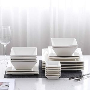 Porlien 24-Piece Classic Square Dinnerware Set for 6, Off White