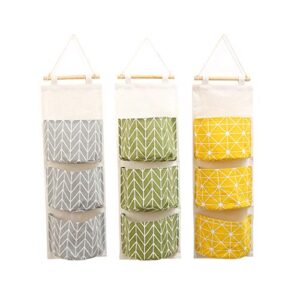 3pcs wall hanging storage bag, creatiee waterproof over the door closet organizer linen farbric hanging pocket organizer with 3 remote-sized width pockets for bedroom