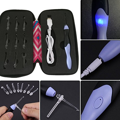 Lighted Crochet Hooks Set- Rechargeable Crochet Hook with Latest Case, 9 in 1 Interchangeable Heads Light Crochet Hooks with Accessories