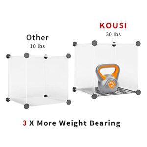 KOUSI Portable Storage Cubes-14 x14 Cube (16 Cubes)-More Stable (add Metal Panel) Cube Shelves with Doors, Modular Bookshelf Units，Clothes Storage Shelves，Room Organizer for Cubby Cube