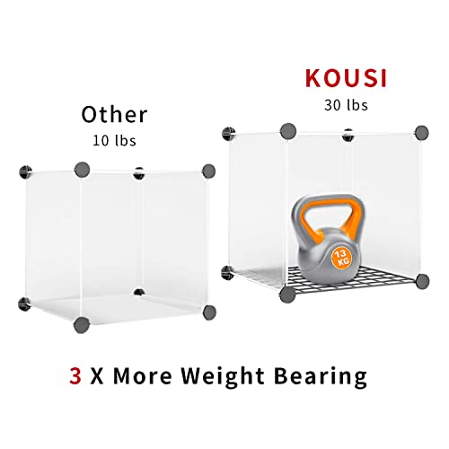 KOUSI Portable Storage Cubes-14 x14 Cube (16 Cubes)-More Stable (add Metal Panel) Cube Shelves with Doors, Modular Bookshelf Units，Clothes Storage Shelves，Room Organizer for Cubby Cube