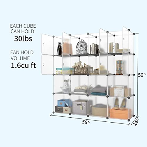 KOUSI Portable Storage Cubes-14 x14 Cube (16 Cubes)-More Stable (add Metal Panel) Cube Shelves with Doors, Modular Bookshelf Units，Clothes Storage Shelves，Room Organizer for Cubby Cube