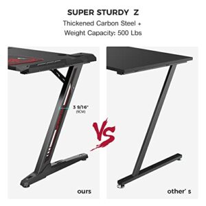 EUREKA ERGONOMIC Z1-S Pro Gaming Desk 44.5" Z Shaped Home Office PC Computer Desks Gamer Tables with LED Lights Controller Stand Cup Holder Headphone Hook Free Mousepad for Men Boyfriend Female Gift