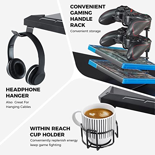 EUREKA ERGONOMIC Z1-S Pro Gaming Desk 44.5" Z Shaped Home Office PC Computer Desks Gamer Tables with LED Lights Controller Stand Cup Holder Headphone Hook Free Mousepad for Men Boyfriend Female Gift