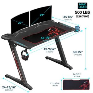 EUREKA ERGONOMIC Z1-S Pro Gaming Desk 44.5" Z Shaped Home Office PC Computer Desks Gamer Tables with LED Lights Controller Stand Cup Holder Headphone Hook Free Mousepad for Men Boyfriend Female Gift