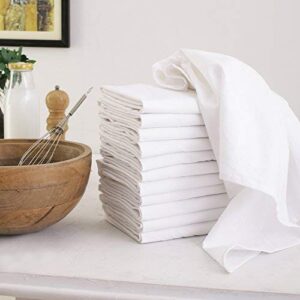 dg collections flour sack dish towels, 100% cotton, set of 12 (27x27 inches), multi-purpose vintage kitchen towels, very soft,highly absorbent, lint free, pre-washed tea towels for embroidery- white