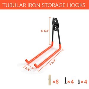 Ihomepark Heavy Duty Garage Storage Utility Hooks for Ladders & Tools, Wall Mount Garage Hanger & Organizer - Tool Holder U Hook with Anti-Slip Coating (2 Pack - Orange)