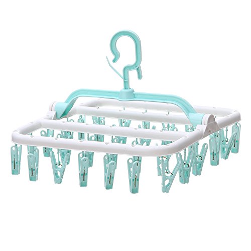 Wuyue Hua Swivel Hook 32 Pegs Drying Rack Clothes Hanger Multifunctional Folding Plastic Clothes Hanger for Underwear Socks Gloves