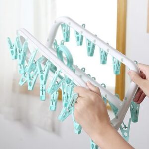 Wuyue Hua Swivel Hook 32 Pegs Drying Rack Clothes Hanger Multifunctional Folding Plastic Clothes Hanger for Underwear Socks Gloves