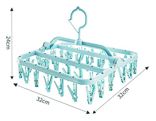 Wuyue Hua Swivel Hook 32 Pegs Drying Rack Clothes Hanger Multifunctional Folding Plastic Clothes Hanger for Underwear Socks Gloves