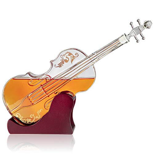 Glass Violin Decanter, Mahogany Base - The Wine Savant 1000 ML Glass Decanter For Whiskey, Scotch, Spirits, Wine Or Vodka For Music Lovers.