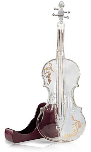 Glass Violin Decanter, Mahogany Base - The Wine Savant 1000 ML Glass Decanter For Whiskey, Scotch, Spirits, Wine Or Vodka For Music Lovers.