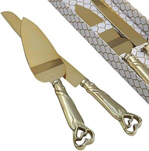 fashioncraft gold double heart wedding cake serving set - gold wedding cake knife set