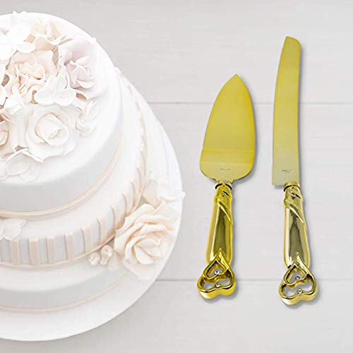 FASHIONCRAFT Gold Double Heart Wedding Cake Serving Set - Gold Wedding Cake Knife Set