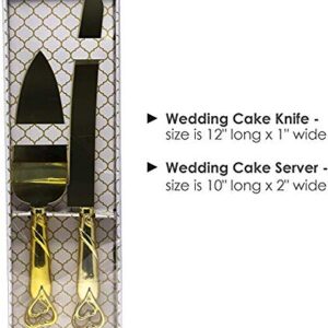 FASHIONCRAFT Gold Double Heart Wedding Cake Serving Set - Gold Wedding Cake Knife Set