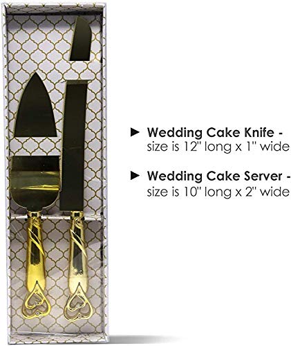 FASHIONCRAFT Gold Double Heart Wedding Cake Serving Set - Gold Wedding Cake Knife Set