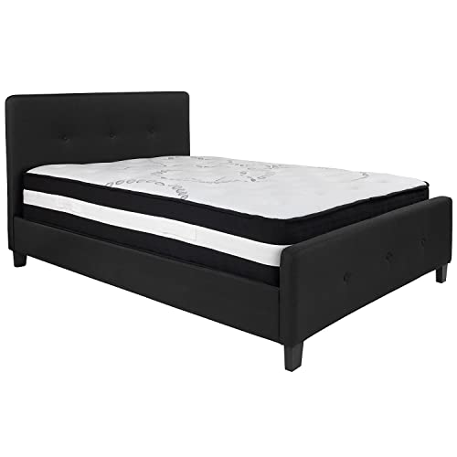 Flash Furniture Tribeca Full Size Tufted Upholstered Platform Bed in Black Fabric with Pocket Spring Mattress