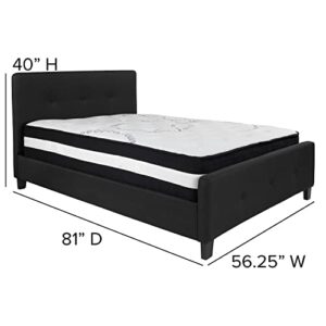 Flash Furniture Tribeca Full Size Tufted Upholstered Platform Bed in Black Fabric with Pocket Spring Mattress