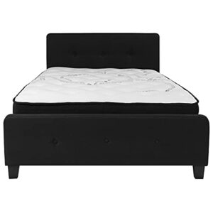 Flash Furniture Tribeca Full Size Tufted Upholstered Platform Bed in Black Fabric with Pocket Spring Mattress