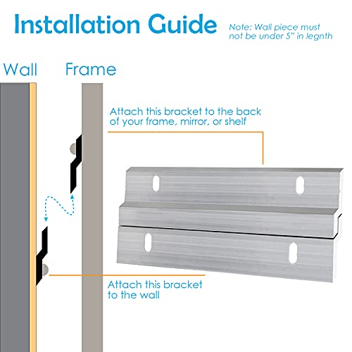 Houseables French Cleat, Picture Hanger Kit, 3 Pair, 6 Inch, 50 Lbs Capacity, Aluminum, Mirror Hanging Hardware, Z Bar Clip Rail Bracket, Wall Mount Hangers w/ Nails, White Board Mounting, Shelf, Art