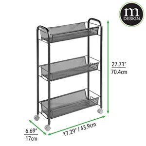 mDesign Steel Rolling Utility Cart Storage Organizer Trolley with 3 Basket Shelves for Laundry Room, Mudroom, Garage, Bathroom Organization - Holds Detergents, Hand Soap - Biro Collection, Black