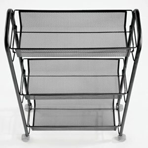 mDesign Steel Rolling Utility Cart Storage Organizer Trolley with 3 Basket Shelves for Laundry Room, Mudroom, Garage, Bathroom Organization - Holds Detergents, Hand Soap - Biro Collection, Black