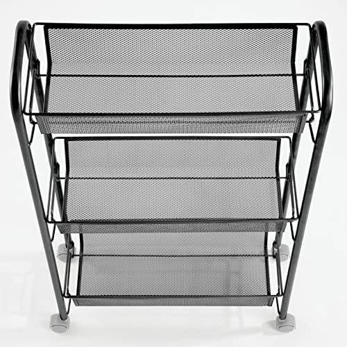 mDesign Steel Rolling Utility Cart Storage Organizer Trolley with 3 Basket Shelves for Laundry Room, Mudroom, Garage, Bathroom Organization - Holds Detergents, Hand Soap - Biro Collection, Black