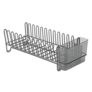 mDesign Steel Compact Dish Drying Rack w/Removable Cutlery Tray, Caddy, Dish Drainer, Rack for Kitchen Counter, Sink; Holds Dishes, Utensil, Board; Concerto Collection, Graphite Gray/Smoke Gray