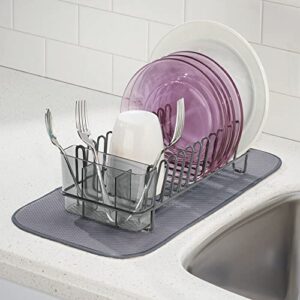 mDesign Steel Compact Dish Drying Rack w/Removable Cutlery Tray, Caddy, Dish Drainer, Rack for Kitchen Counter, Sink; Holds Dishes, Utensil, Board; Concerto Collection, Graphite Gray/Smoke Gray