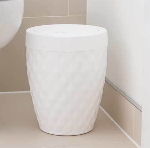 Addis 518030 Diamond Style Round Swing Lid Bathroom Bin, White