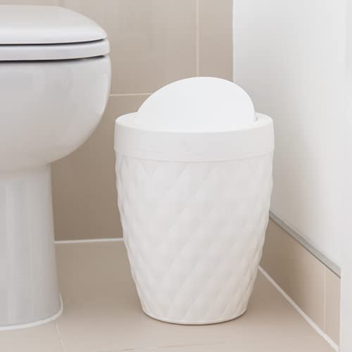 Addis 518030 Diamond Style Round Swing Lid Bathroom Bin, White