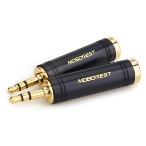 MOBOREST 3.5mm M to 6.35mm F Stereo Pure Copper Adapter, 1/8 Inch Plug Male to 1/4 Inch Jack Female Stereo Adapter, Can be Used for Conversion Headphone adapte, amp adapte, Black Fashion 2-Pack