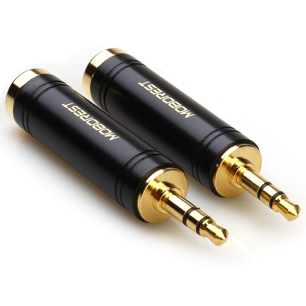 MOBOREST 3.5mm M to 6.35mm F Stereo Pure Copper Adapter, 1/8 Inch Plug Male to 1/4 Inch Jack Female Stereo Adapter, Can be Used for Conversion Headphone adapte, amp adapte, Black Fashion 2-Pack