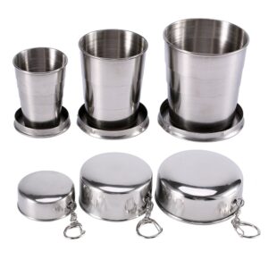 Travel Folding Cup S/M/L Stainless Steel Cup Camp Keychain Design Retractable Telescopic Collapsible Cup(L)