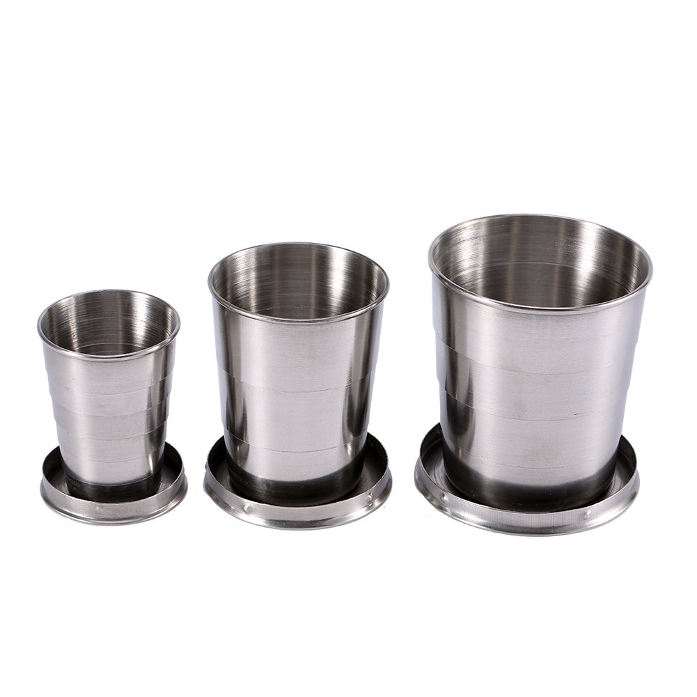 Travel Folding Cup S/M/L Stainless Steel Cup Camp Keychain Design Retractable Telescopic Collapsible Cup(L)