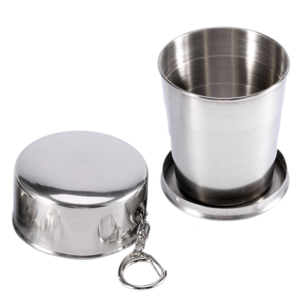 Travel Folding Cup S/M/L Stainless Steel Cup Camp Keychain Design Retractable Telescopic Collapsible Cup(L)