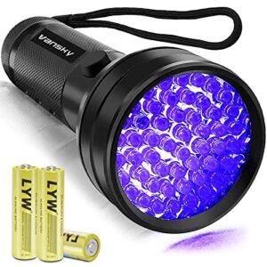 vansky black light uv flashlight, 2023 upgraded 51 led blacklight pet urine detector for dog/cat urine, dry stains, bed bug, matching with pet odor eliminator(batteries are included)