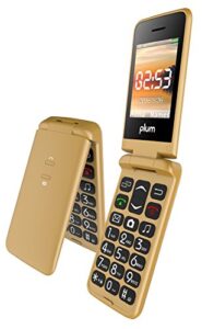 plum flipper - unlocked gsm flip phone big screen big keypad fm radio camera flash light tmobile metropcs simple mobile straight talk - gold