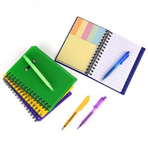 Coopay 4 Pieces Spiral Notebook Steno Pocket Notepad with Pen in Holder and Sticky Notes, Page Marker Index Tabs Flags Making Plans Writing Memos Office School Supplies (Yellow, Blue, Purple, Green)