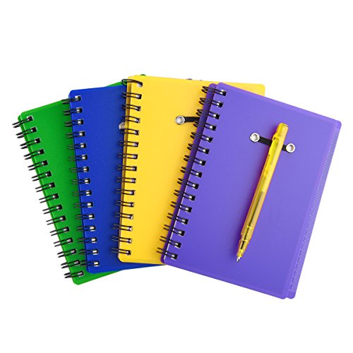 Coopay 4 Pieces Spiral Notebook Steno Pocket Notepad with Pen in Holder and Sticky Notes, Page Marker Index Tabs Flags Making Plans Writing Memos Office School Supplies (Yellow, Blue, Purple, Green)