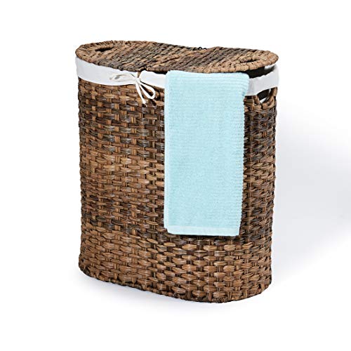 Seville Classics Premium Hand Woven Portable Laundry Bin Basket with Built-in Handles, Household Storage for Clothes, Linens, Sheets, Toys, Mocha Brown, Oval Hamper