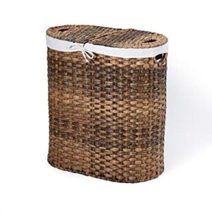 Seville Classics Premium Hand Woven Portable Laundry Bin Basket with Built-in Handles, Household Storage for Clothes, Linens, Sheets, Toys, Mocha Brown, Oval Hamper