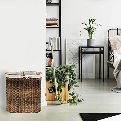 Seville Classics Premium Hand Woven Portable Laundry Bin Basket with Built-in Handles, Household Storage for Clothes, Linens, Sheets, Toys, Mocha Brown, Oval Hamper