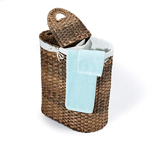 Seville Classics Premium Hand Woven Portable Laundry Bin Basket with Built-in Handles, Household Storage for Clothes, Linens, Sheets, Toys, Mocha Brown, Oval Hamper