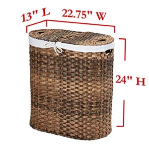 Seville Classics Premium Hand Woven Portable Laundry Bin Basket with Built-in Handles, Household Storage for Clothes, Linens, Sheets, Toys, Mocha Brown, Oval Hamper