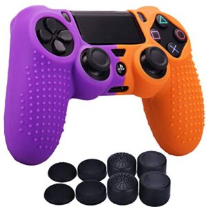 yorha studded dots silicone rubber gel customizing cover for sony ps4/slim/pro dualshock 4 controller x 1(orange&purple) with pro thumb grips x 8