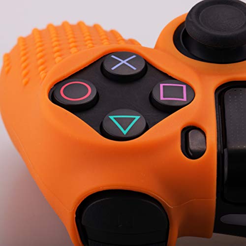 YoRHa Studded Dots Silicone Rubber Gel Customizing Cover for Sony PS4/slim/Pro Dualshock 4 Controller x 1(Orange&Purple) with Pro Thumb Grips x 8