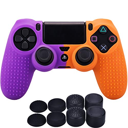 YoRHa Studded Dots Silicone Rubber Gel Customizing Cover for Sony PS4/slim/Pro Dualshock 4 Controller x 1(Orange&Purple) with Pro Thumb Grips x 8