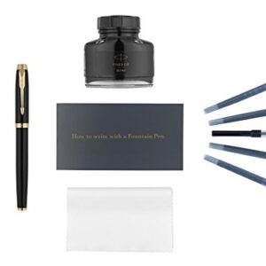 Parker IM Fountain Pen Kit, Black Lacquer with Gold Trim, Ink Bottle Refill, Ink Cartridge Refills, Ink Bottle Converter